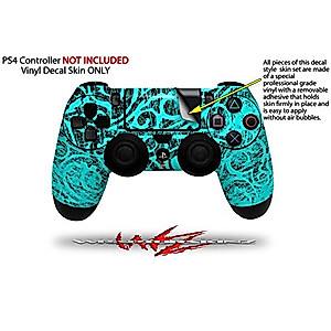 WraptorSkinz Vinyl Decal Skin Compatible with Sony PS4 Controller PlayStation 4 Original Slim and Pro Folder Doodles Neon Teal (Controller NOT Included)