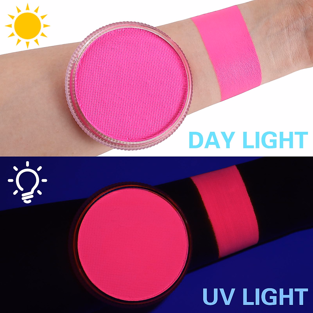 Neon Hot Pink UV Face Body Paint(30g/1oz), Water Based Blacklight Fluorescent Glow Face Body Painting Color for Music Festivals, Nights Out, Halloween, Sports and Party