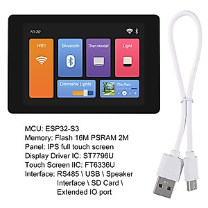 ESP32 Development Board WT32-SC01 Plus with 3.5in 320 * 480 Based on ESP32-WROVER-B Multi-Touch LCD Screen with GUI Firmware 4MB SPI Flash/8MB PSRAM, WiFi, BT, BLE MCU Module for Arduino