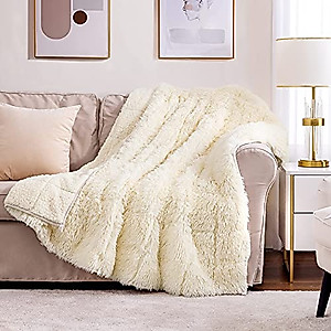 joybest Faux Fur Weighted Blanket Oeko-Tex Standard 100 Certified Sherpa Fleece 10 Pounds 50x60 Inches Throw Size Heavy Weighted Blanket with Premium Glass Beads, Light Beige