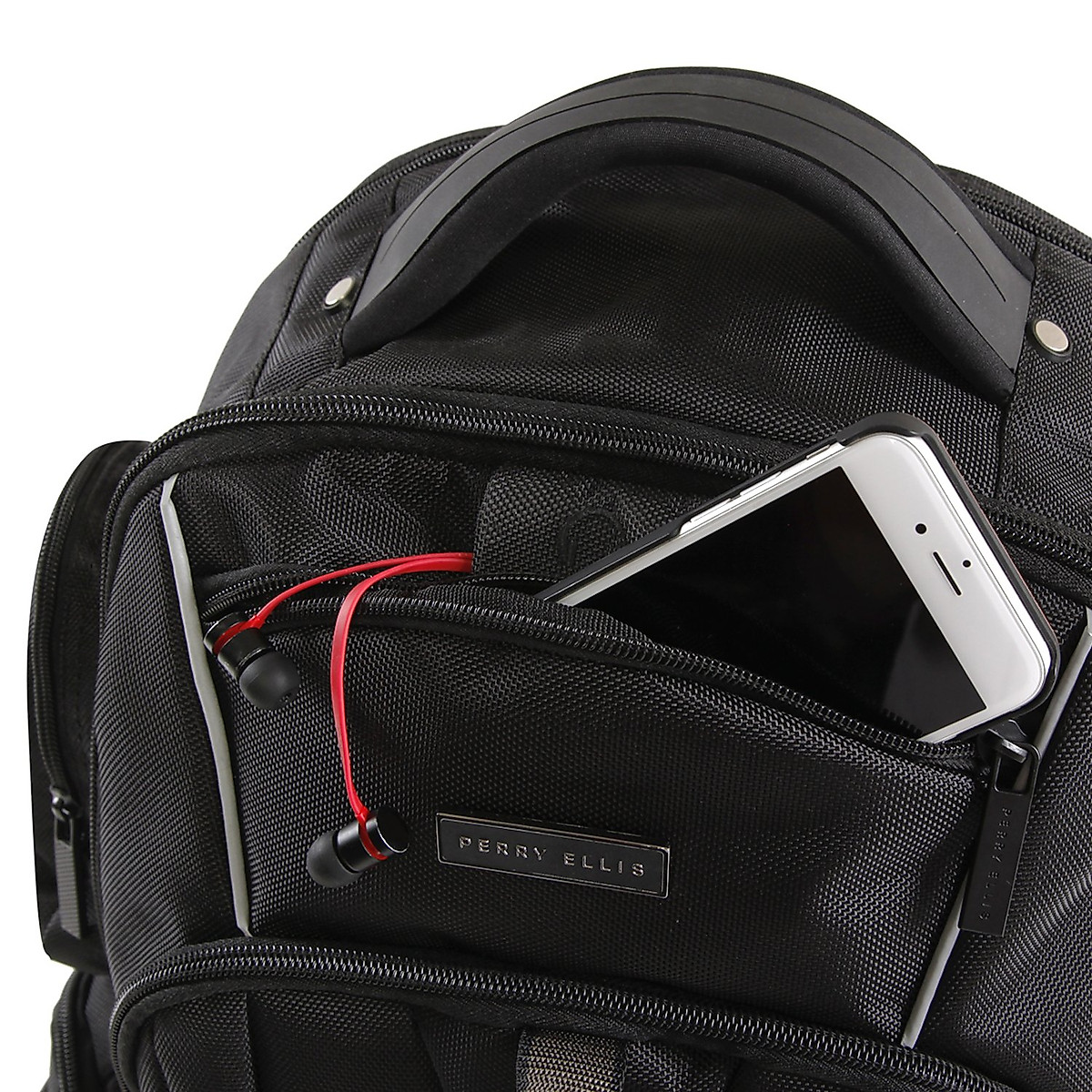 Perry Ellis Men's 9-Pocket Business Professional Laptop Backpack-P350, Black, One Size