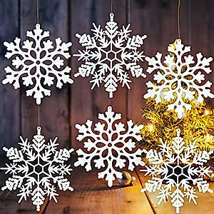 6pcs Large White Snowflakes Ornaments 12” Big Plastic Glitter Snowflake for Winter Indoor Outdoor Christmas Tree Window Room Decorations Giant Craft Snowflakes