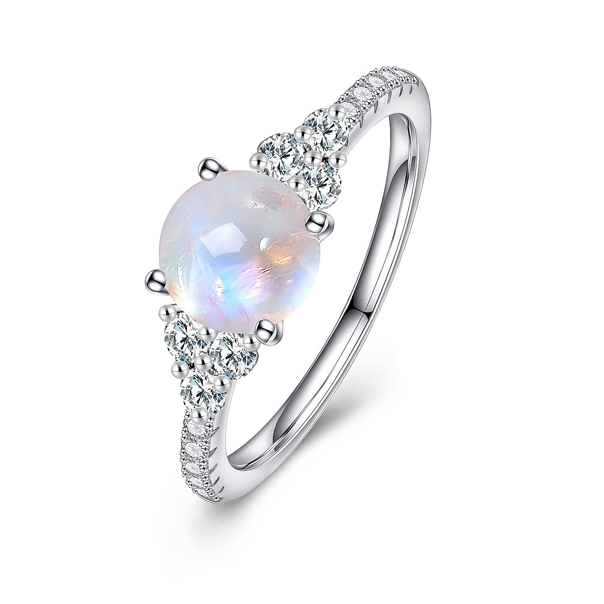 LELOUCHY Authentic Moonstone Ring Real 925 Sterling Silver Rainbow Moonstone Rings for Women Genuine Moonstone Jewelry -8