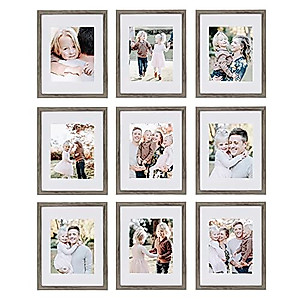 Sheffield Home 9 Piece Picture Frame Set, Gallery Set, 11x14 in, Matted to 8x10 (Natural)