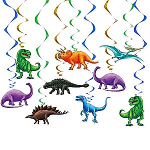 WERNNSAI Dinosaur Hanging Swirls - 21PCS Dinosaur Party Decorations for Birthday Party Ceiling Decorations for Kids Boys Themed Party Supplies Dino Party Favors Glitter Decor Hanging Streamers