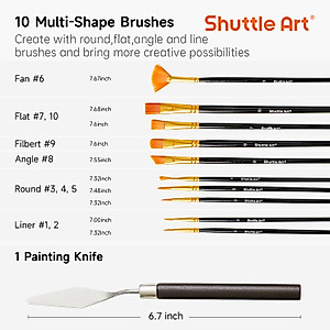 48 Pack Acrylic Paint Set, Shuttle Art 30 Colors Acrylic Paint (36ml) with 10 Brushes 5 Canvas 1 Paint Knife 1 Palette 1 Sponge, Complete Set for Kids, Adults Painting on Canvas Rocks Wood Ceramic