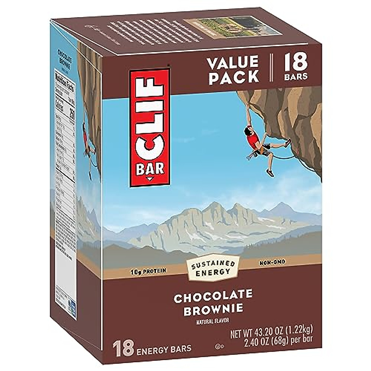 Clif Bar - Chocolate Brownie Flavor - Made with Organic Oats - 10g Protein - Non-GMO - Plant Based - Energy Bars - 2.4 oz. (18 Pack)