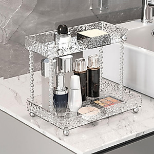 Bathroom Sink Organizer, 2 Tier Makeup Organiser, Vanity Organiser, Cosmetics Organiser Shelf, Vanity Trays for Bathroom Organizers and Storage for Cosmetics, Toiletries, Lotions, Perfumes, Clear