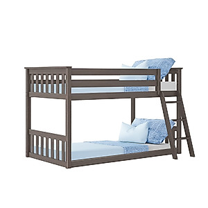 Max & Lily Twin Over Twin Low Bunk Bed with Ladder, Wooden Bunk beds with 14” Safety Guardrail for Kids,Toddlers, Boys, Girls, Teens, Bedroom Furniture, Clay
