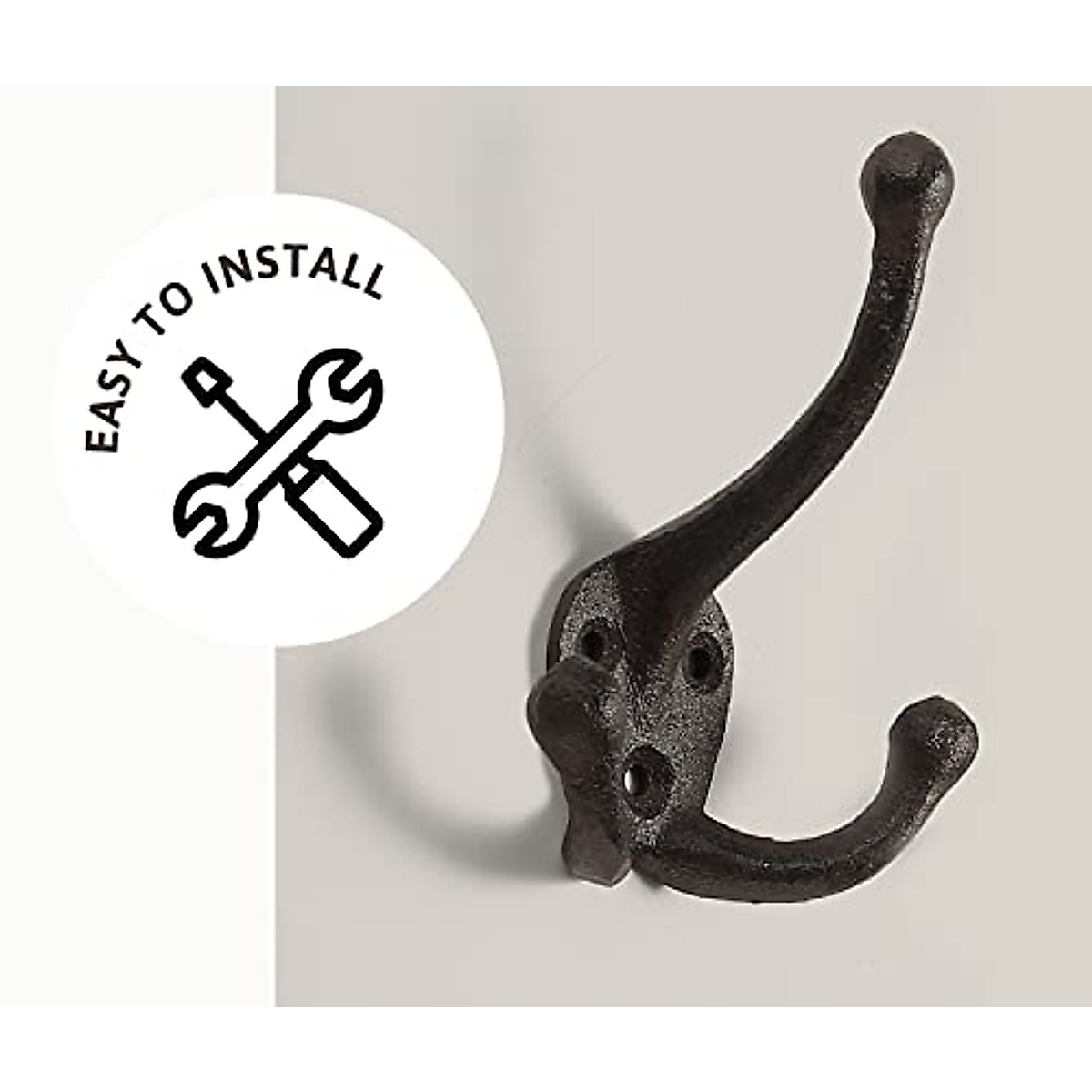 Ambipolar 5-Pack TriLeg Coat Hooks. Wall Mounted, Heavy Duty Decorative Black Wall Hooks for Mudroom, Hat Rack, Purse Hooks. Cast Iron Decorative ‎Antique Black Hooks