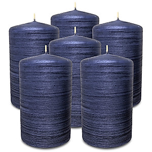 Hyoola Brushed Metallic Pillar Candles - 6 Pack - Navy Blue Pillar Candles - European Made Decorative Pillar Candles - 2.4 Inch x 4 Inch