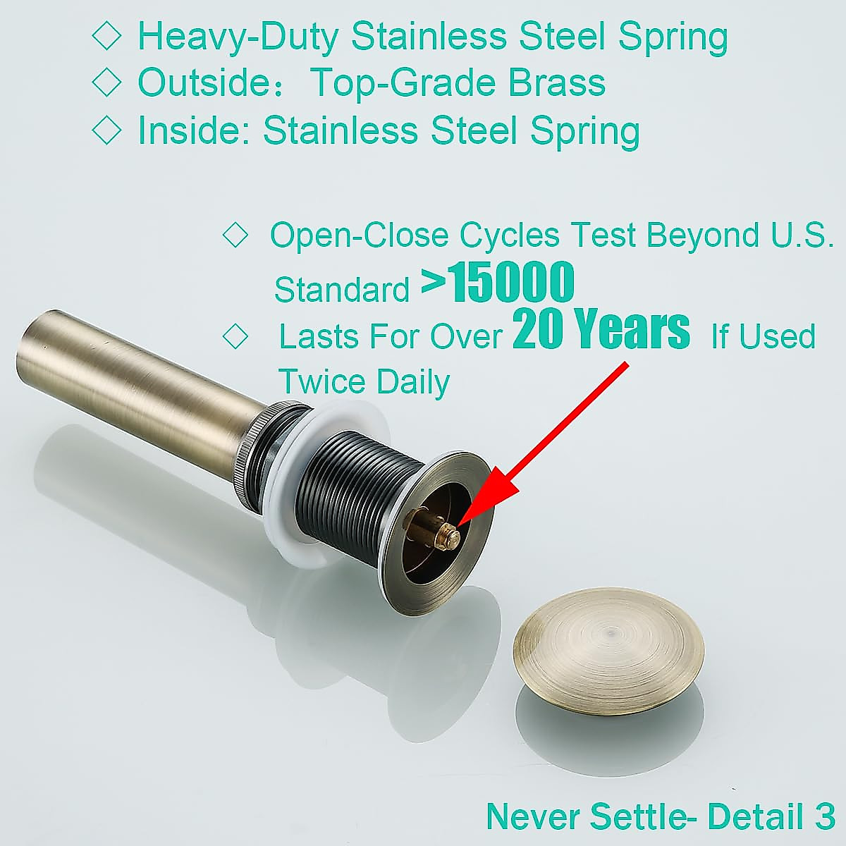 RANDOM Bathroom Vessel Sink Pop Up Drain Stopper Without Overflow Antique Brass, All Metal Rustproof Brass and 304 Stainless Steel 83006A.