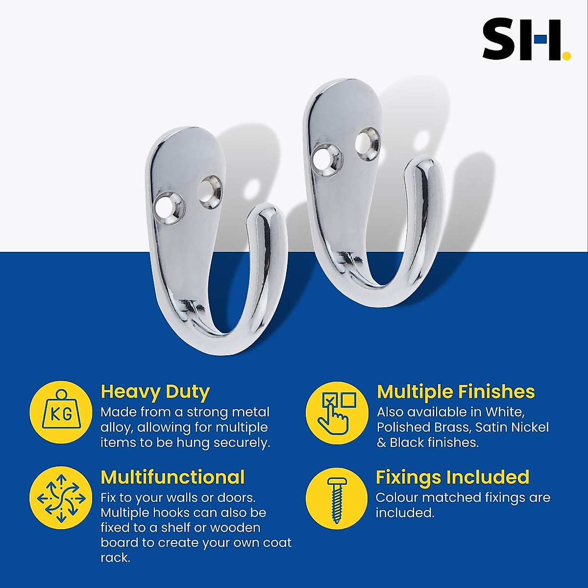 Select Hardware 2X Single Robe Coat Hooks with Screws, Polished Chrome Finish, Door & Wall Mountable for Bathroom Bedroom Living Room Hallway (Pack of 2)