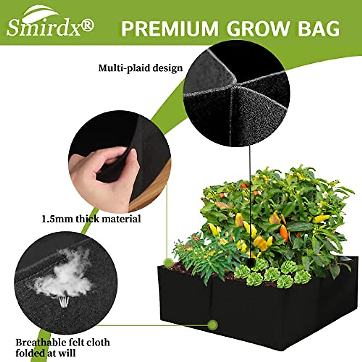 Fabric Raised Garden Bed, Square Plant Grow Bags, Large Durable Rectangular Reusable Breathe Cloth Planting Container for Vegetable, 4 Grids Heavy Pot for Potato, Carrot, Onion, Flower