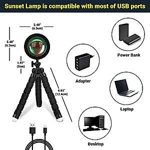 BUNDLE PACK: Sunset Lamp Projector 16 Colors RGB, 360 degree Rotation with 12pcs of Artificial Leaves for Photography/Selfie/Party/Wedding/Home