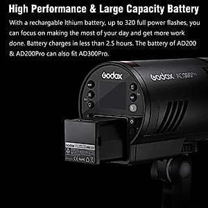 Godox AD300 Pro AD300Pro Flash Strobe Monolight, 300Ws Outdoor Flash, Recharagable Lithium Battery, 2.4G HSS 1/8000s Portable Flash Compatible for Nikon Canon Sony Fuji Olympus Panasonic Camera