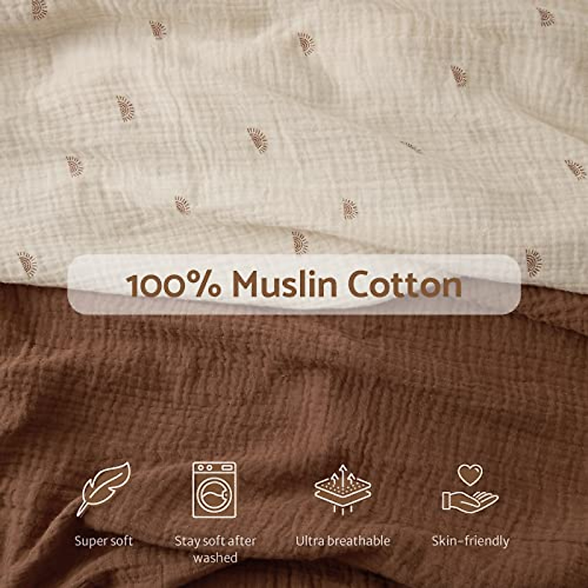 Muslin Changing Pad Cover for Baby Girls Boys, Cotton Natural Comfort Diaper Change Table Pad Covers, Ultra Soft Breathable Boho Changing Pad Sheets, 2Pack (Sunshine & Brown)