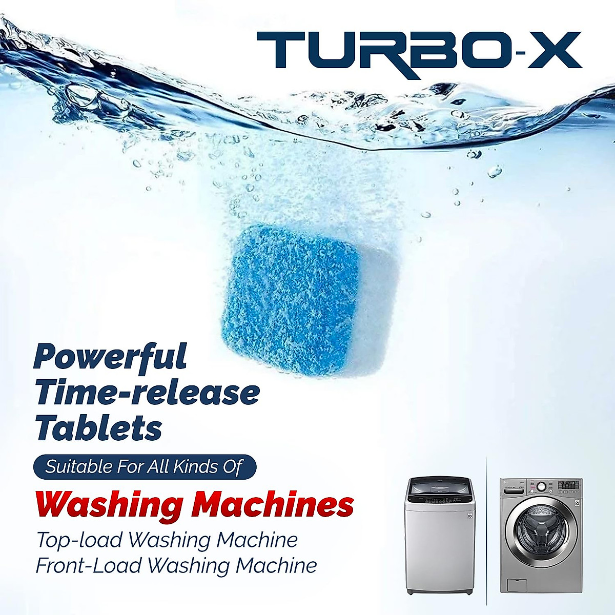 Turbo-x Washer Machine Cleaner Tablets, 8 ct., Advanced Descaling and Odor Eliminator, Concentrated Time Release Formula, Top and Front Load Appliances