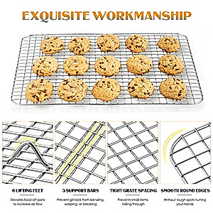 Cooling Rack Set of 2, E-far 1/2 Sheet Baking Racks for Oven Cooking Roasting Grilling, Stainless Steel 16.6” x 11.6” Wire Rack for Cookie Cake Bacon Meat Resting, Non-toxic Metal & Dishwasher Safe
