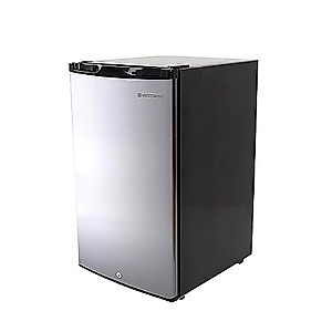 West Bend Mini Fridge Compact Refrigerator for Home Office or Dorm, Auto Defrost with Reversible Door, Energy Star Rated, 4.4-Cu.Ft., Metallic