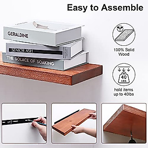 Axeman Floating Shelves, Long Wall Shelves 48 Inch, Rustic Wooden Shelves for Wall, Floating Wall Shelves for Living Room Bedroom Office Honey