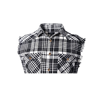 NUTEXROL Men's Casual Flannel Plaid Shirt Sleeveless Cotton Plus Size Vest X-Large Black and white