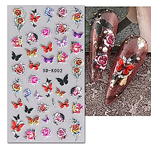 JMEOWIO 3D Embossed Spring Butterfly Flower Nail Art Stickers Decals Self-Adhesive Pegatinas Uñas 5D Colorful Nail Supplies Nail Art Design Decoration Accessories 4 Sheets
