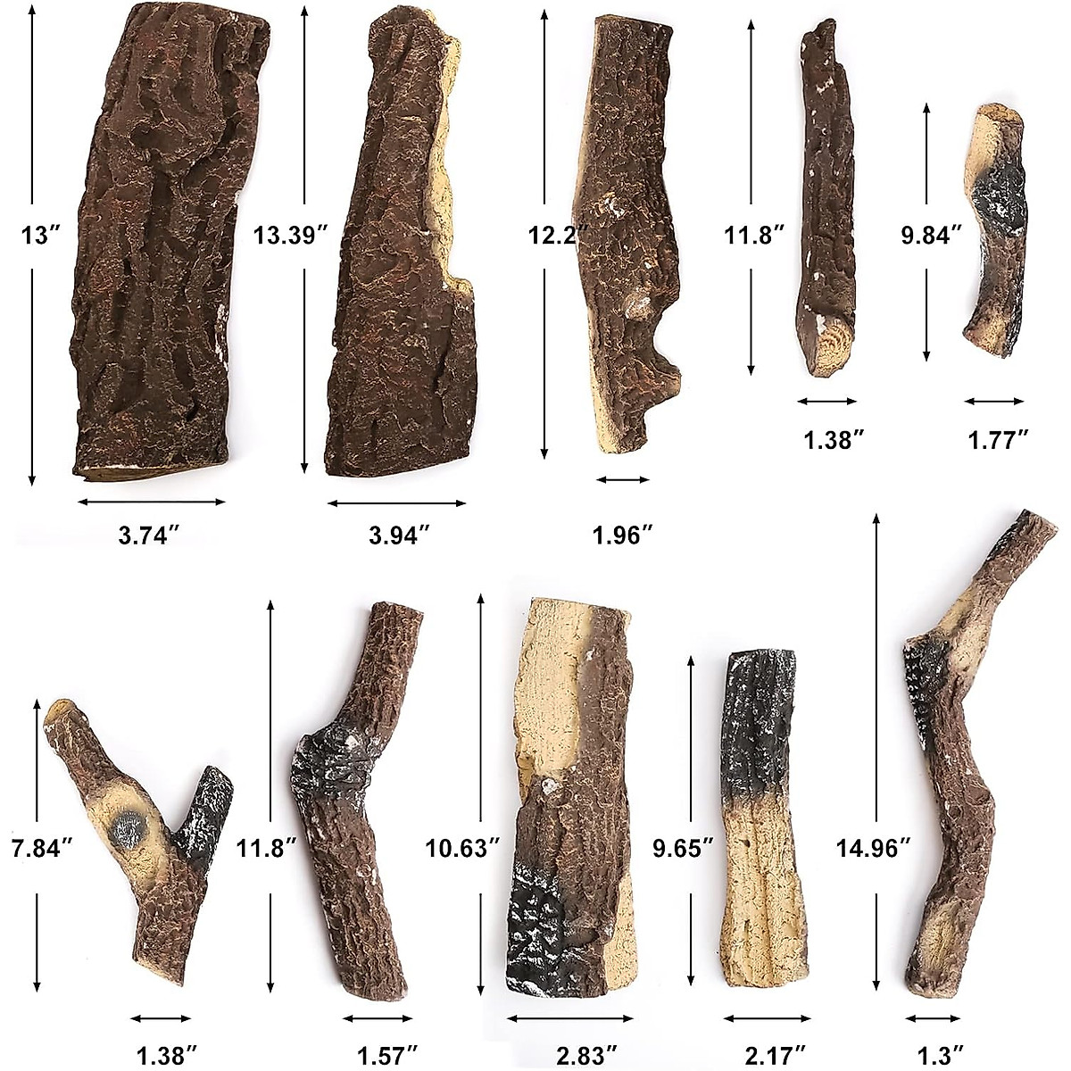 Gas Fireplace Logs 10pcs Fake Fireplace Logs Faux Electric Fireplace Logs for Gas Fireplace Insert, Large Ceramic Wood Fake Fire Logs for Outdoor Fire Pit Firebowl Indoor Fireplace Decoration