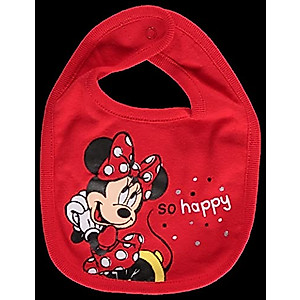 Disney Minnie Mouse Newborn Baby Girls 4 Piece Outfit Set: Bodysuit Pants Bib Hat Red 3-6 Months