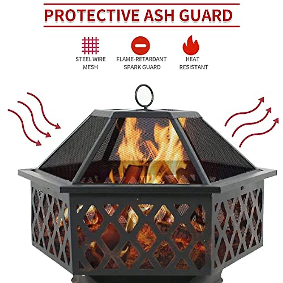 SINGLYFIRE 24 Inch Fire Pits for Outside Large Heavy Duty Outdoor Wood Burning Bonfire Pit Cast Iron Patio Heater, with Spark Screen, Log Grate, Poker