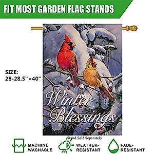 Furiaz Winter Blessings Cardinals Large Decorative House Flag, Red Birds Snowy Home Garden Yard Outside Decorations, Christmas Xmas Holiday Seasonal Outdoor Decor Double Sided 28x40