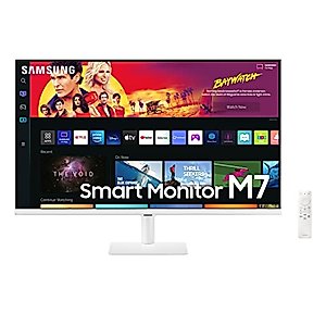 SAMSUNG 32" M70B Series 4K UHD USB-C Smart Monitor & Streaming TV, 4ms, 60Hz, HDR10, Wireless Display, Slimfit Camera, Gaming and IoT Hubs, Alexa Built in, 2022, LS32BM703UNXZA, White