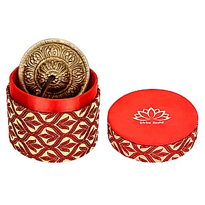 Divine Sound Tingsha Cymbals -Holy Buddha Lotus Symbol engraved Beautiful Gift Box for Meditation,Pray,Yoga,Sound healing, 7.6cm / 3" Nepal Tingsha Bell with Lather Strap Brass