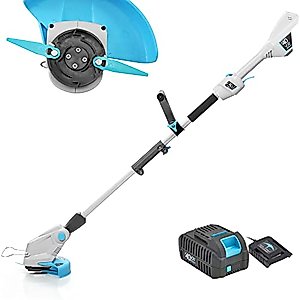 40V Cordless String Trimmers Kit Lightweight Grass Trimmer & Edger Weed Trimmer Alu Foldable Shaft for Garden, Including 6 Spare Blades, 1pc Battery & Charger