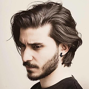 RIOSO 12Pairs Hoop Earrings for Men Stainless Steel Black Silver Men's Hoop Earring