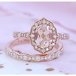 WDIYIEETN Fashion Jewelry Rose Gold Diamond Zirconia Women's Ring Set Round CZ Crystal Ring Engagement Wedding Ring Engagement Eternity Bridal Ring Set (10)