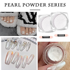 White Pearl Chrome Nail Powder,Mirror Effect Aurora Magic Pearlescent Nail Jewelry Glitter Powder Holographic Pigment, Symphony Mermaid Pearl Neon Ice Aurora Dust Nail Powder,DIY Nail Art Decorations