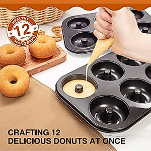 HONGBAKE Donut Pan For Baking, Upgraded Deepened Doughnut Tray, 2 Pack 6 Cavity Mini Bagel Mold for Oven, Nonstick and Heavy Duty - Black