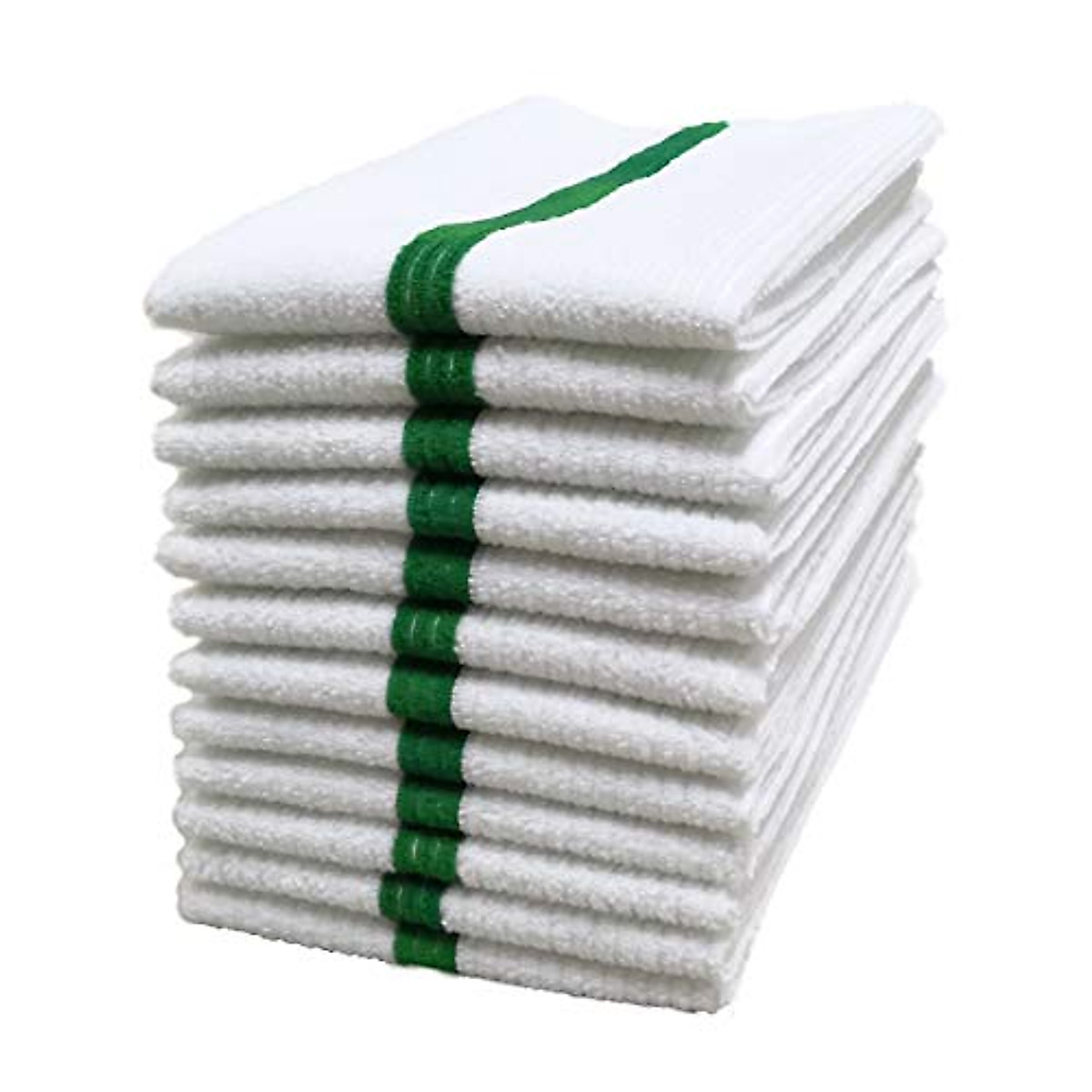 POLYTE Microfiber All-Purpose Ribbed Terry Bar Mop Towel for Home, Kitchen, Restaurant Cleaning (14x17, White w/Green Stripe) 12 Pack