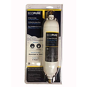 EcoPure EPINL30 5 Year in-Line Refrigerator Filter-Universal Includes Both 1/4" Compression and Push to Connect Fittings , White