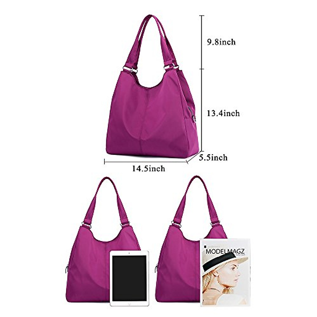 Mynos Hobo Bag Big Shoulder Bag For Women Tote Bag Purse Multi-function Nylon Handbag Travel Organzier (Black)