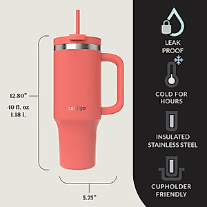 Contigo Streeterville 40oz Tumbler, Stainless Steel Vacuum Insulated, Leak-Proof, Cold for 29 Hours, Coral