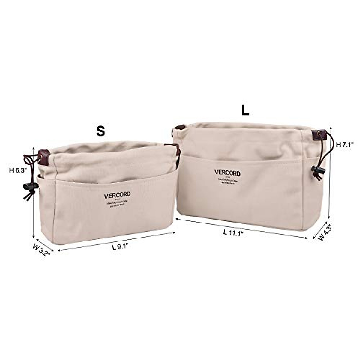 Vercord Canvas Handbag Organizers, Sturdy Purse Insert Organizer Bag in Bag, 10 Pockets Beige Small