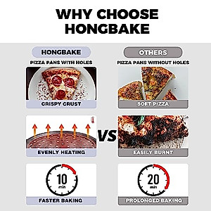 HONGBAKE 2 Pack Pizza Pan with Holes 12 Inch, Nonstick Pizza Tray for Oven with Widen Handles, Hot Air Pizza Crisper Tin, Round Baking Sheet for Frozen & Homemade Pizza, Grey