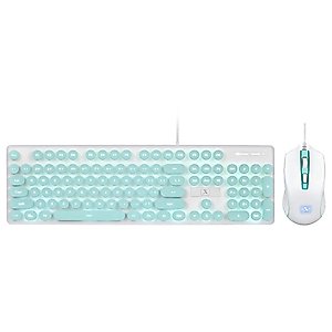 PETA Keyboard and Mouse Combo, Cute Girl Round Key Breathing Backlight Vintage Steampunk Gaming Business Slim Keyboard Mice Kit, Typewriter Keycaps, Full Size Keyboards for PC Laptop Computer (Green)