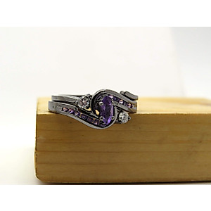 Dazzlingrock Collection Black Rhodium Plated 6X3 MM Marquise Amethyst, Round Amethyst and Diamond Set, 14K White Gold, Size 10