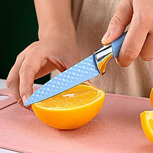 GRUB'S UP 6 Pieces Stainless Steel Blue Kitchen Knife Set, with PP Handle and ABS Knife Holder, Chef Knife/Bread Knife/Cleaver/Fruit Knife/Multi-Purpose Knife Set