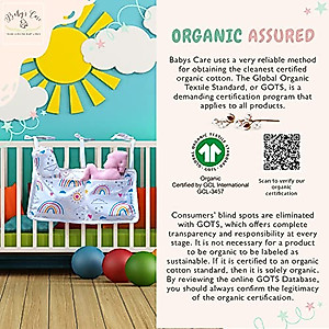 BABYS CARE Crib Nursery Organizer, 100% Organic Cotton 2 Pockets Organizer for Baby Essentials, Baby Cribs and Toys, Hanging Nursery Decor Baby Gifts (Rainbow, 12.5"x6.5", 0-6 Years)