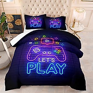 NINENINE Gaming Comforter Sets for Boys Full Size Bedding,Gamer Comforter for Kids Adult, Video Game Controller Bed Set with 1 Comforter 2 Pillowcases