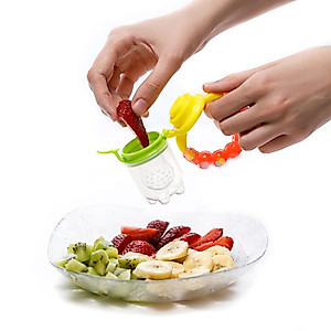 Baby Fruit Feeder Pacifier - 3 Pack | 2 Frozen Fruit Teething Pacifier & 1 Baby Food Spoon Feeder | Baby Silicone Feeder Pacifier | Teething Feeder, Baby Food Feeder Fruit Pacifier (Colorful)